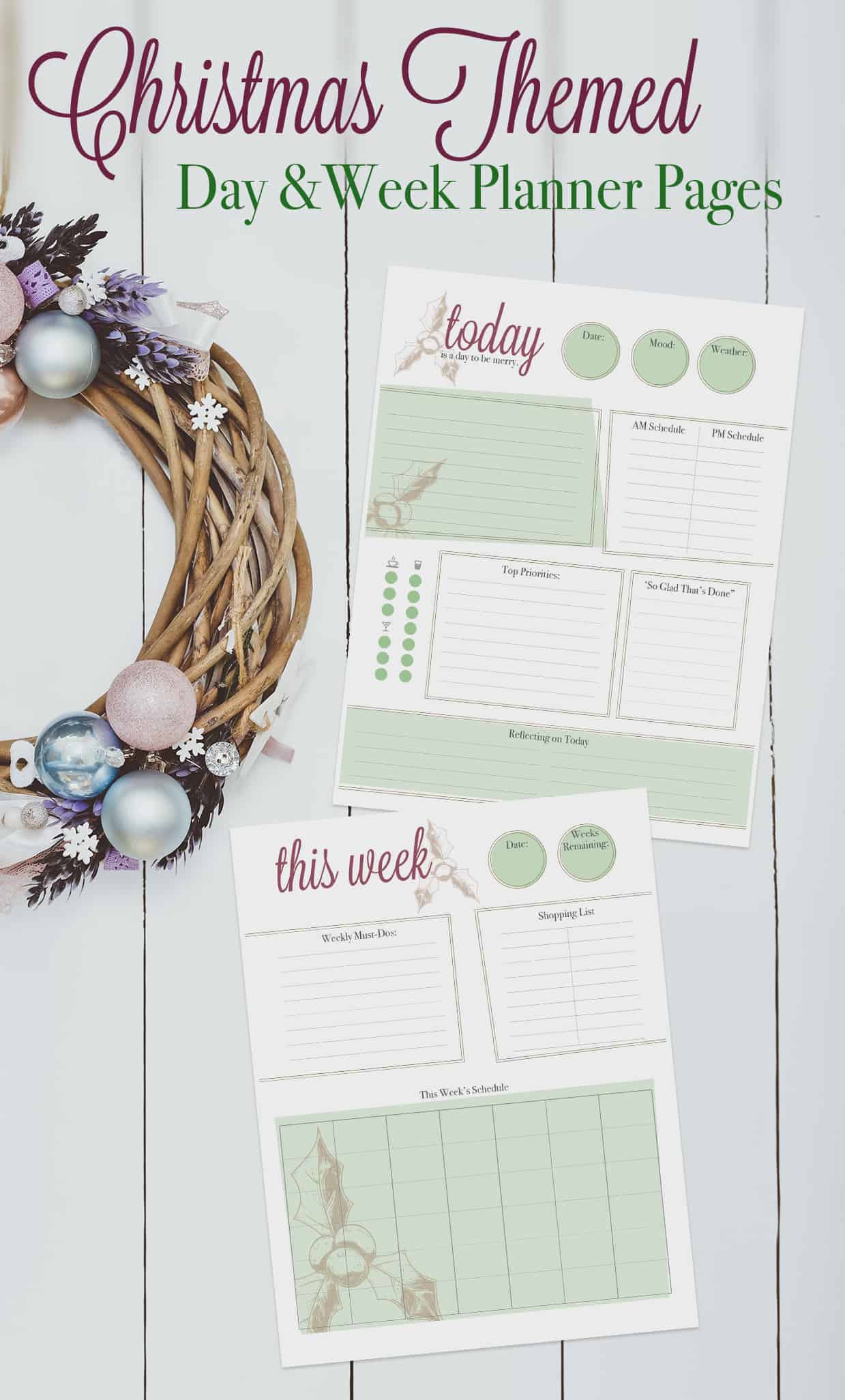Free Christmas Themed Day/Week Printable Planner Pages