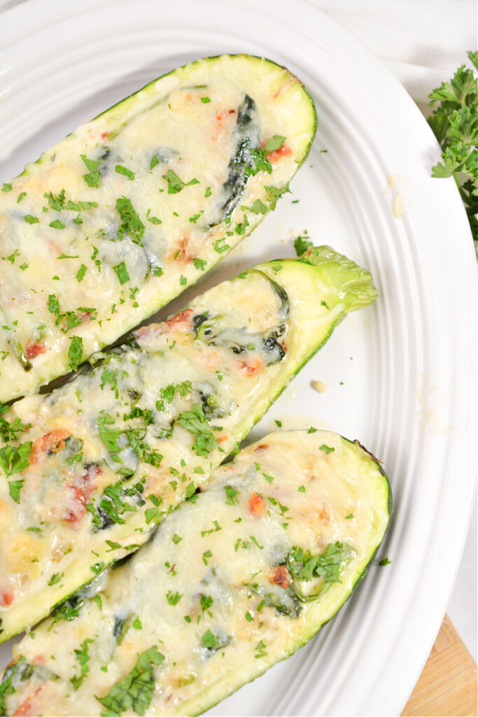 Cheesy Garlic Spinach Parmesan Zucchini Boats Easy Keto Dinner