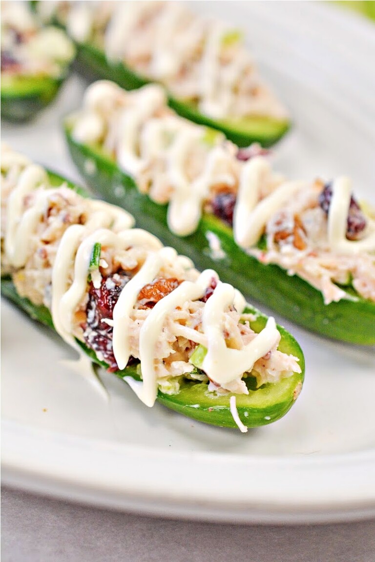 Low-Carb Cranberry Pecan Chicken Salad Stuffed Cucumber