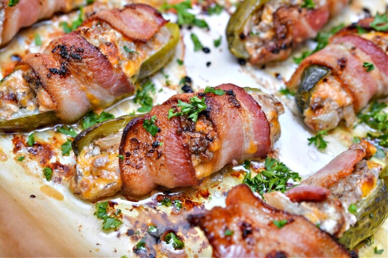 Keto Bacon-Wrapped Cheeseburger Pickle Poppers