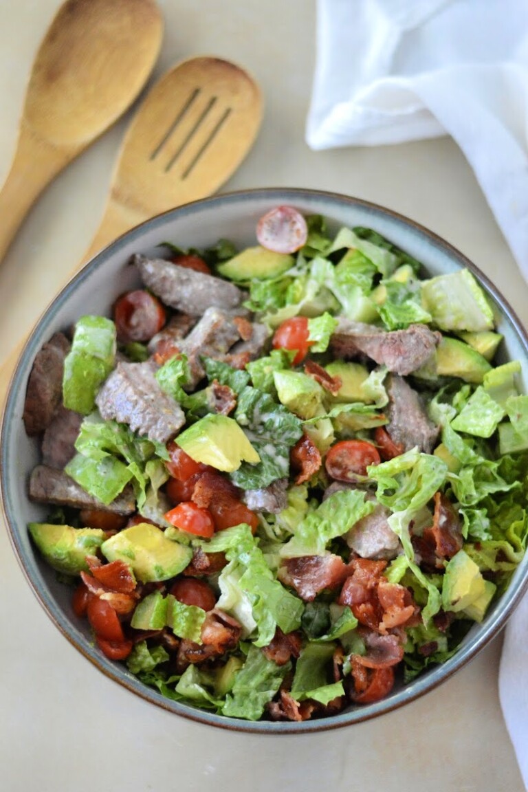 Keto Chopped BLT Steak Salad - 2 Net Carbs Per Serving