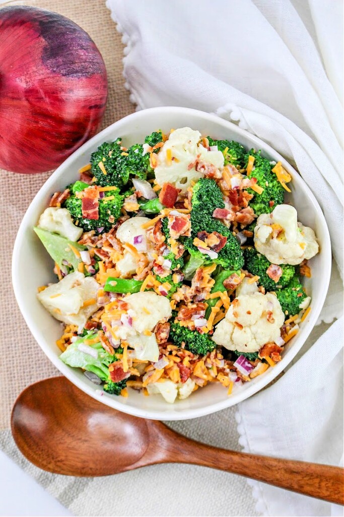 Low-Carb Amish Broccoli Salad With Cauliflower & Bacon