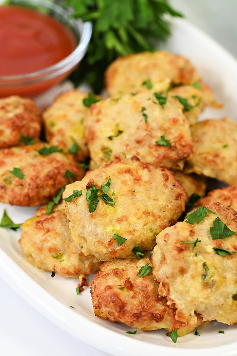 Keto Dill Pickle Chicken Fritters - 1 Net Carb Per Serving