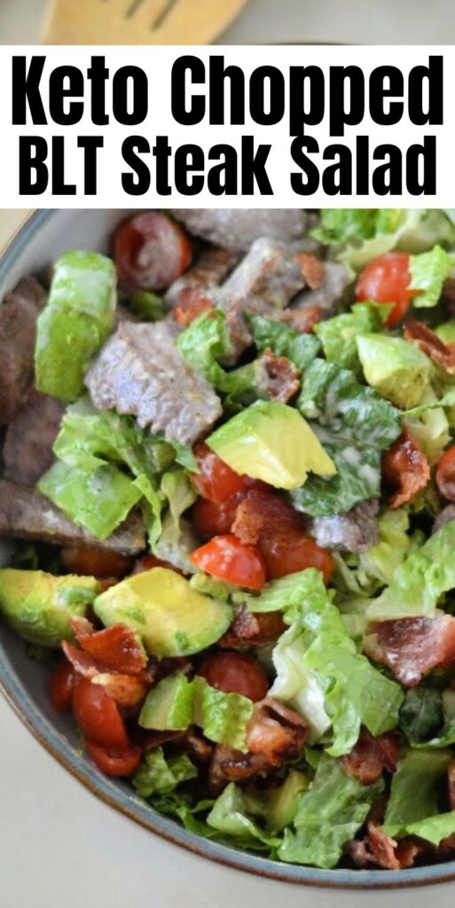Keto Chopped BLT Steak Salad - 2 Net Carbs Per Serving