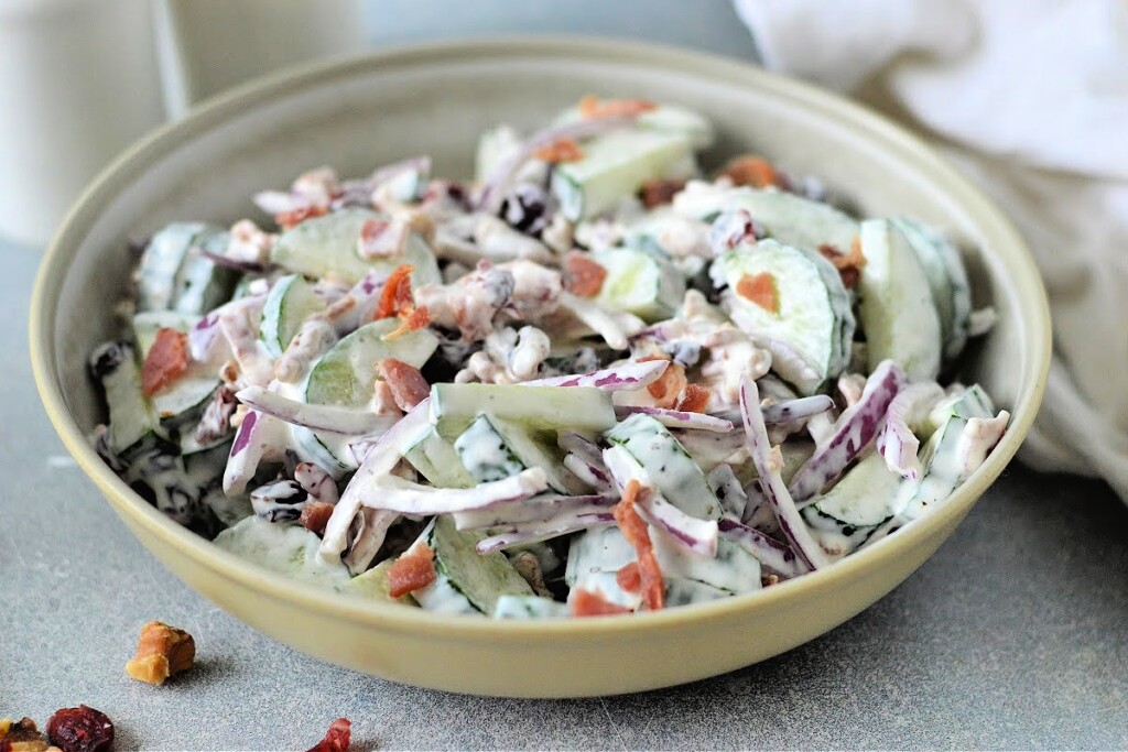 Keto Creamy Cucumber Salad With Cranberries - Easy Side Dish