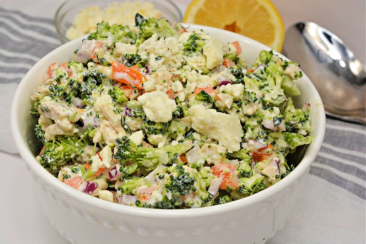 Keto Feta Chicken Broccoli Salad - Easy Lunch or Side Dish