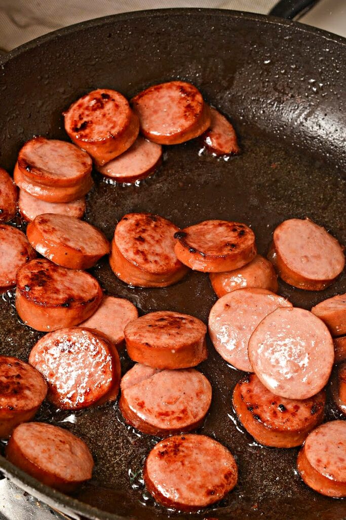 Low Carb Cheesy White Cheddar Kielbasa Skillet